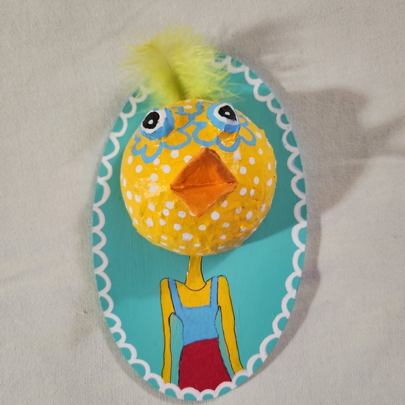 Art | New Adorable Handmade Paper Mache Chick Bird Wall Art Hanging ...